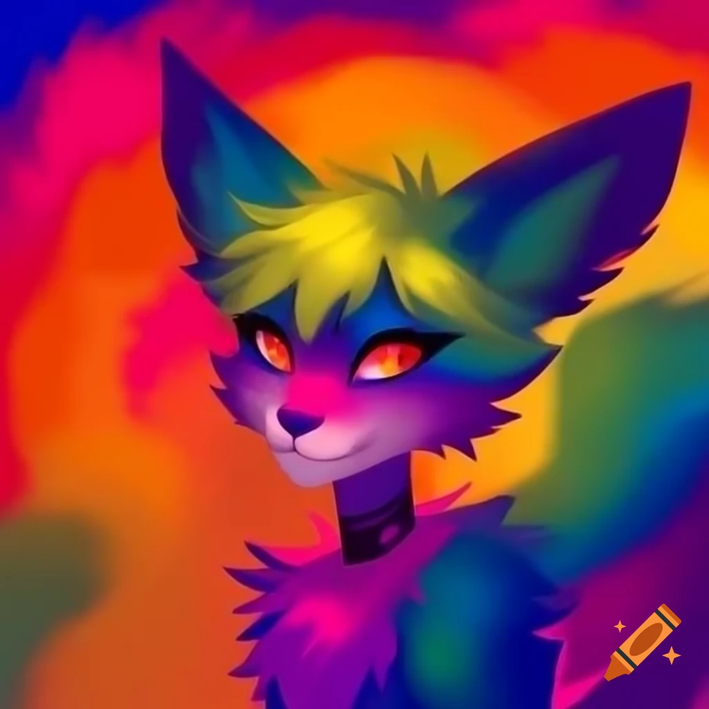 Colorful vibrant fursona design with rainbow colors on Craiyon