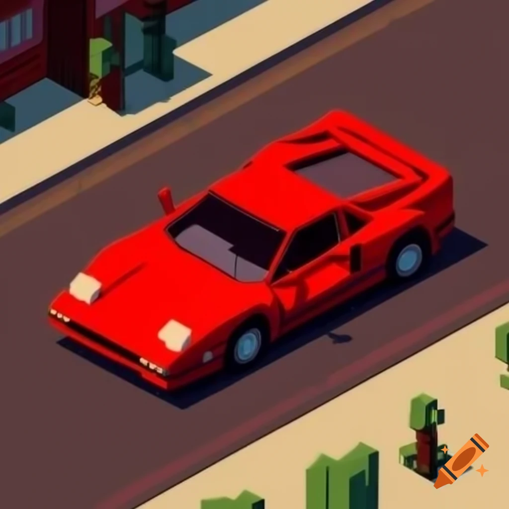 Pixel art of a red Ferrari in large pixel style on Craiyon