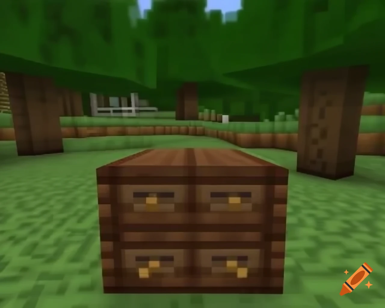 Organizing a chest in a Minecraft garden for cozy storage on Craiyon