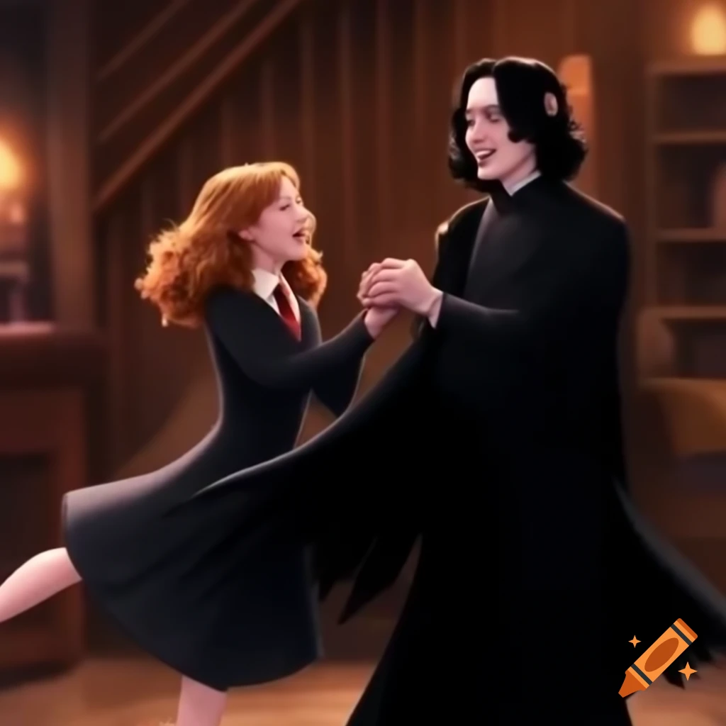 Hermione Granger and Severus Snape slow dancing in a cozy setting, both ...