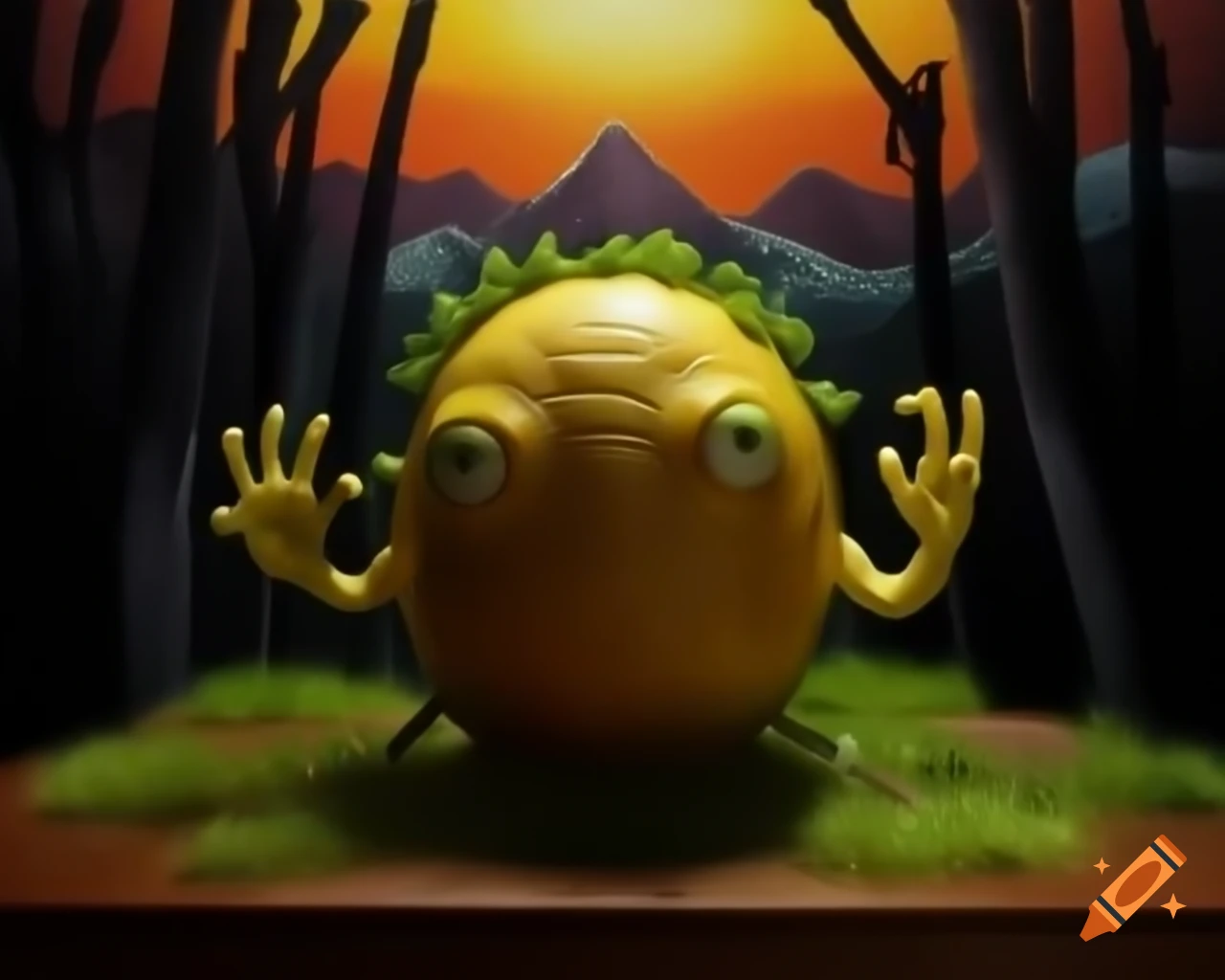 Creative close-up portrait of a one-eyed mutant lemon monster with ...