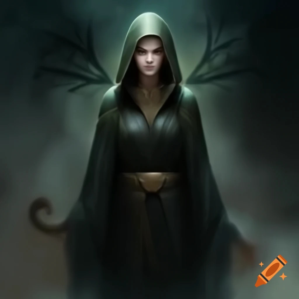 D&D rogue fairy in dark robes surrounded by ominous mist on Craiyon