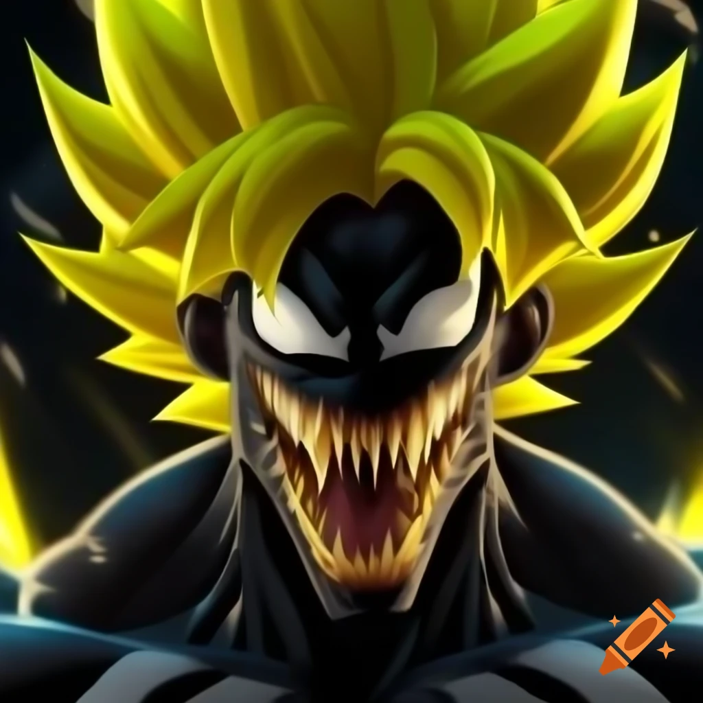 Marvel character Venom with spiky yellow glowing Super Saiyan hair on ...