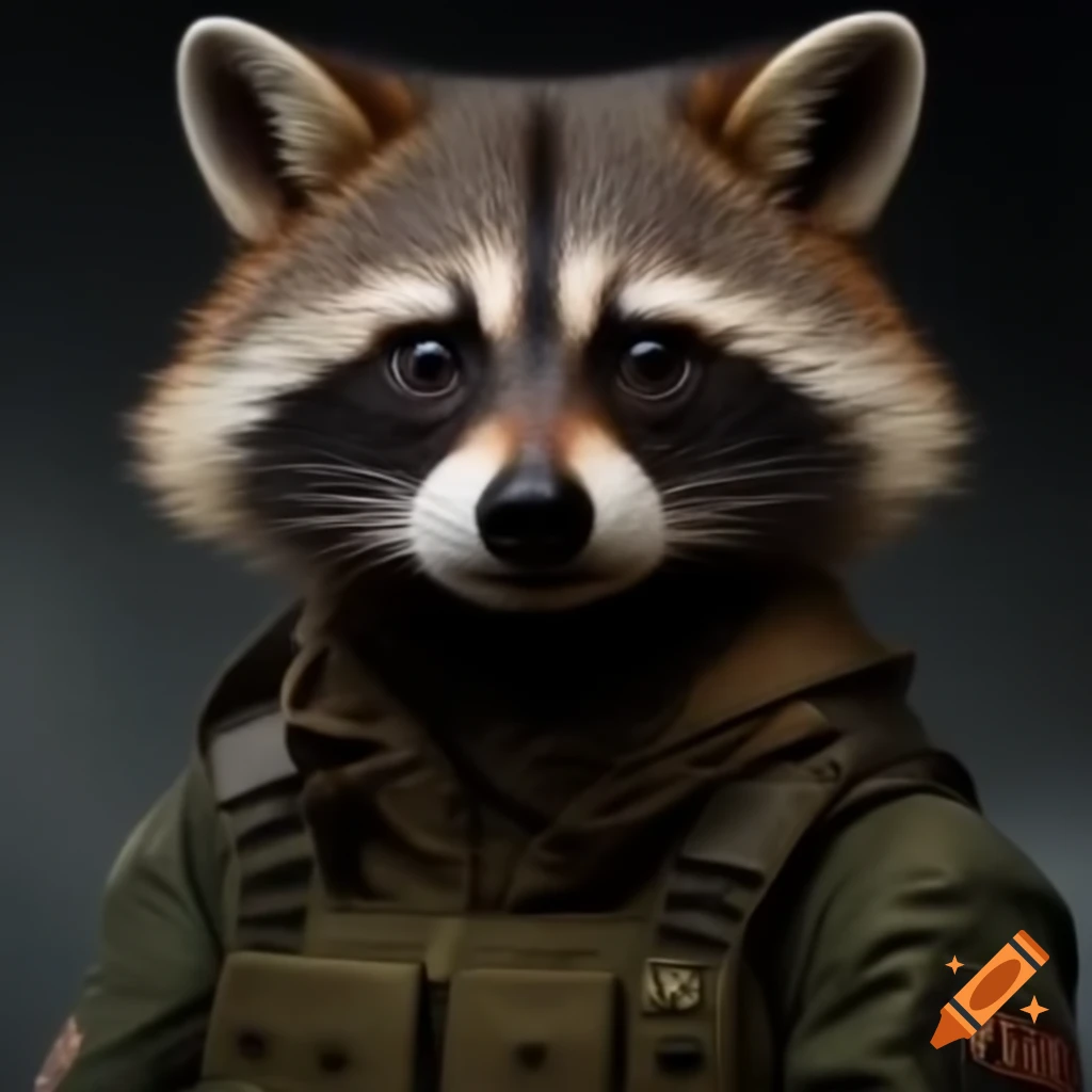Raccoon in military uniform and plate-carrier holding a compass on Craiyon