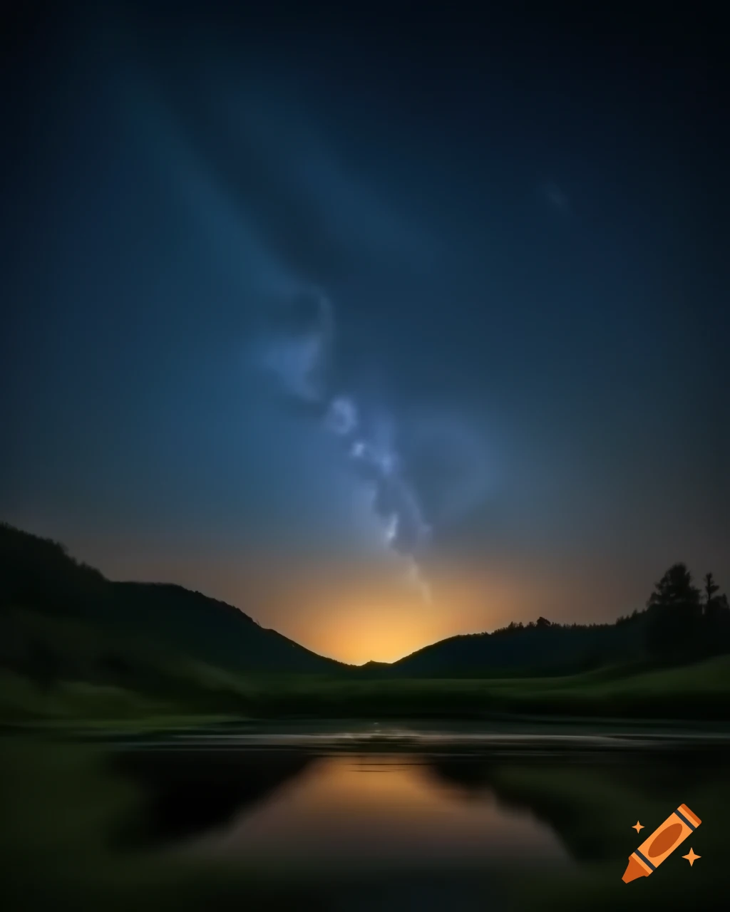 Night landscape with moon and stars on Craiyon