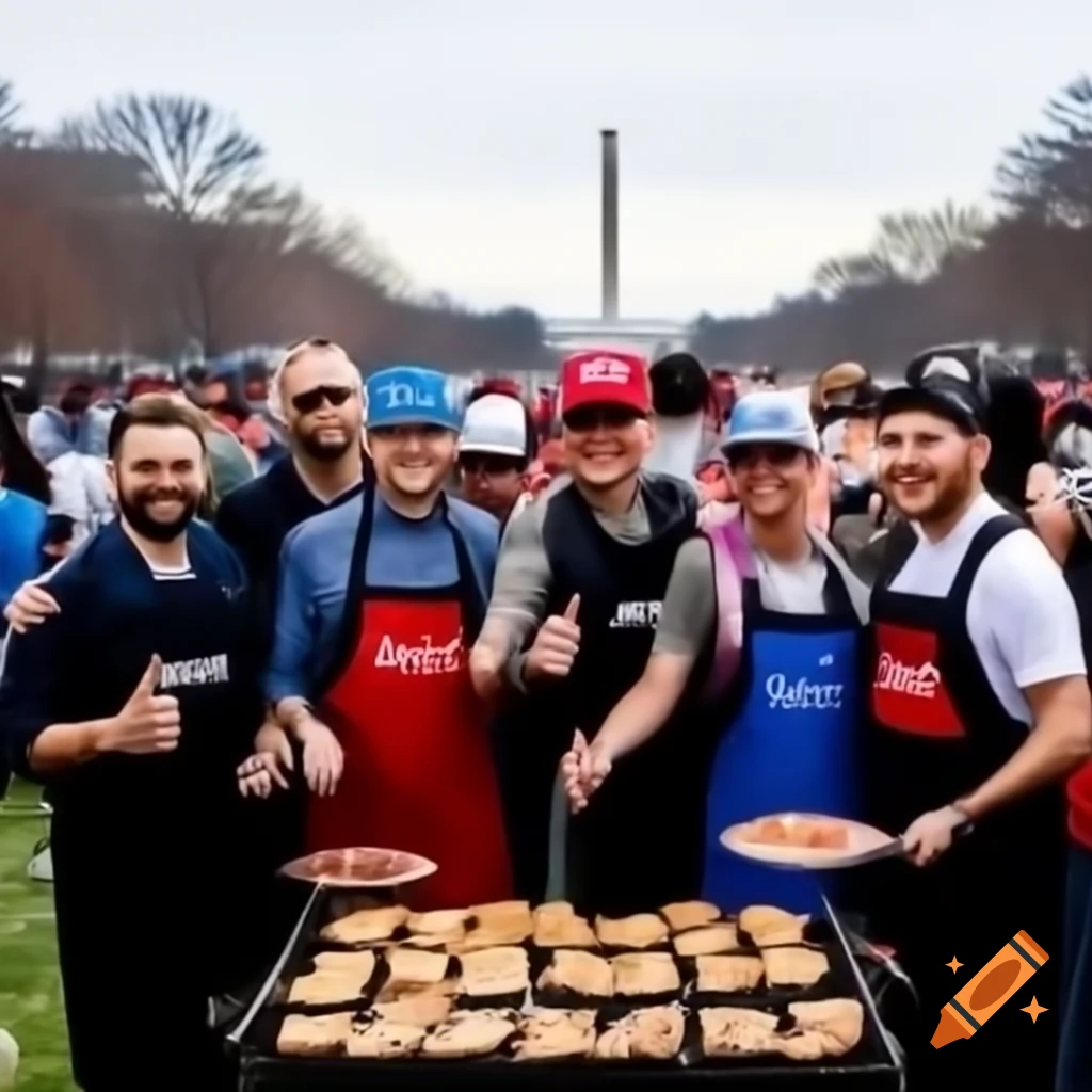 Colorful pro-Trump supporters searching for barbecue in park with ...