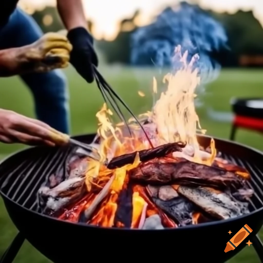 Colorful BBQ gathering in park with enthusiastic supporters on Craiyon