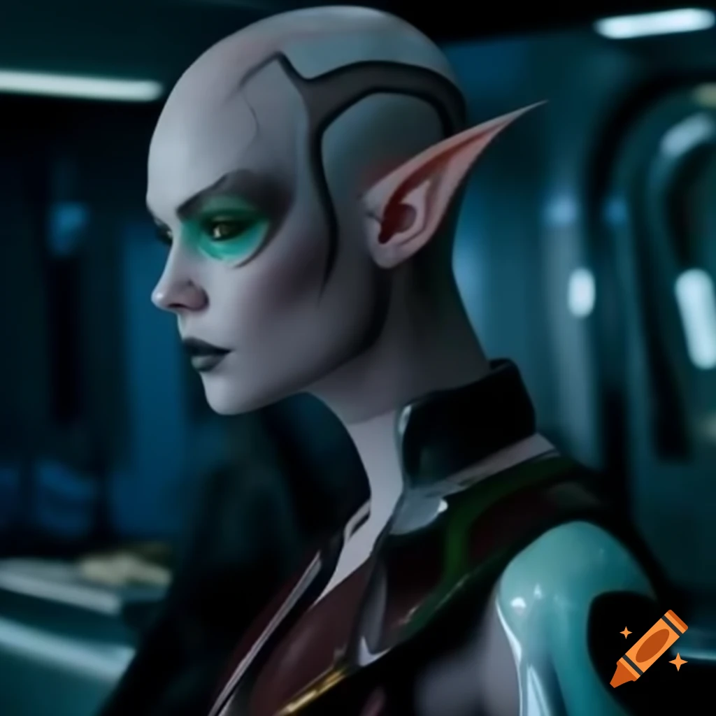 Futuristic high-fashion elf in cinematic setting on Craiyon