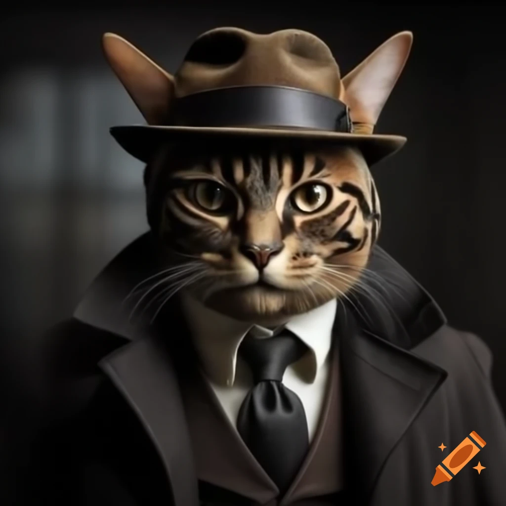 Realistic detailed spy cat in clothes inspired by The Godfather on Craiyon