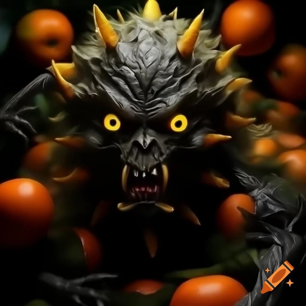 Black creature with terrifying face and yellow lights on Craiyon