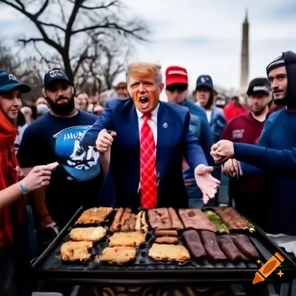 Colorful pro-Trump supporters searching for barbecue in park with ...
