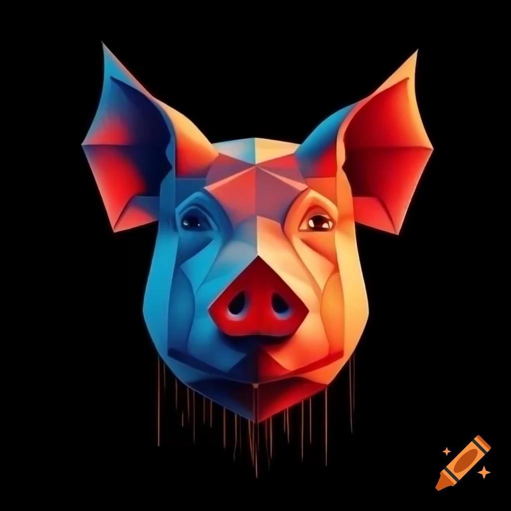 3D symmetrical polygon of a pig face on Craiyon