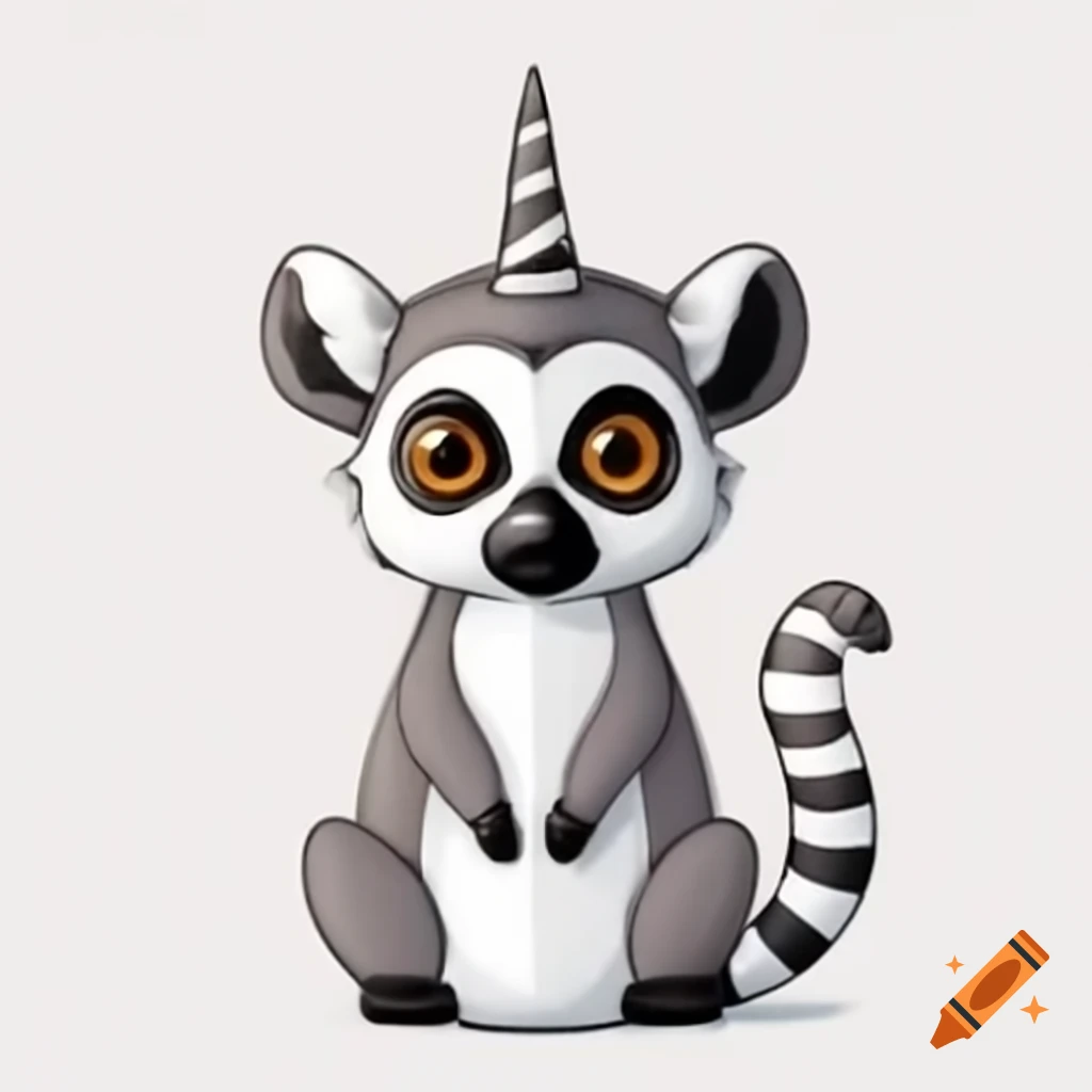 Cute striped ring-tailed lemur in unicorn style drawing on Craiyon