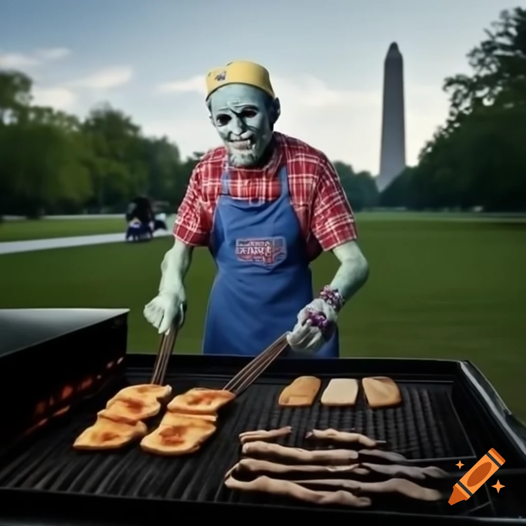 Colorful depiction of zombie characters at a BBQ in a park near ...