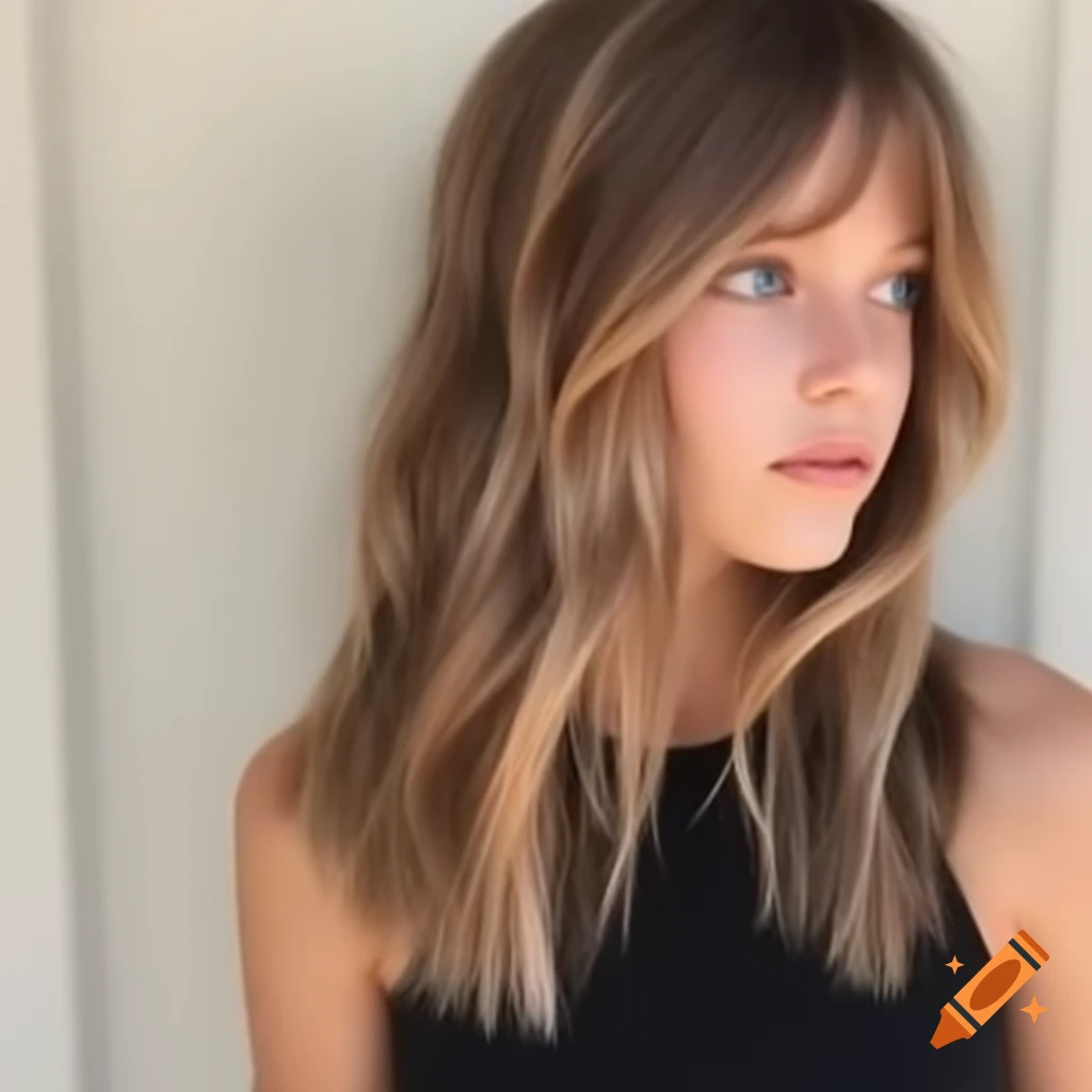 26-year-old woman with brown hair and blonde highlights in black ...