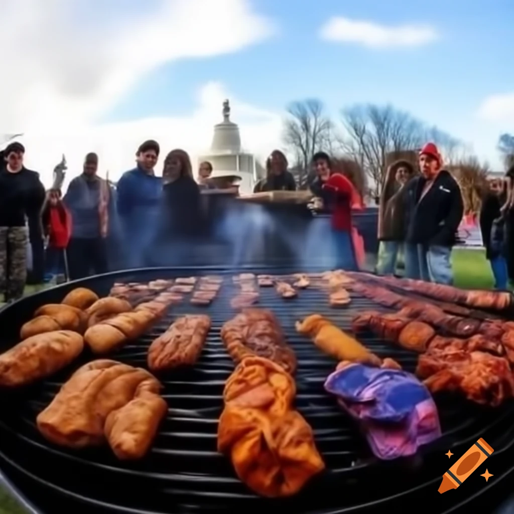 Colorful pro-Trump supporters searching for barbecue in park with ...