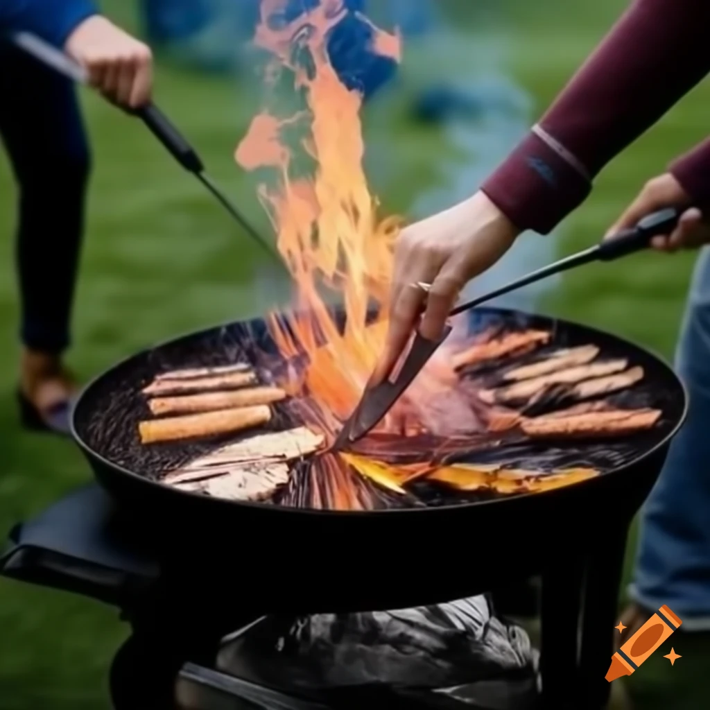 Colorful BBQ gathering in park with enthusiastic supporters on Craiyon