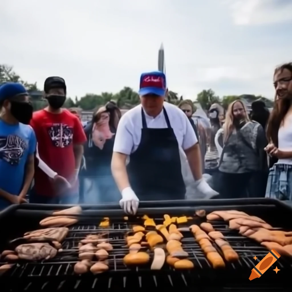 Colorful pro-Trump supporters searching for barbecue in park with ...