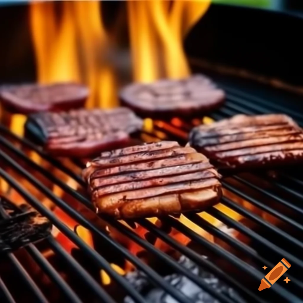 Colorful extreme closeup of BBQ grill with large jets of flame on Craiyon