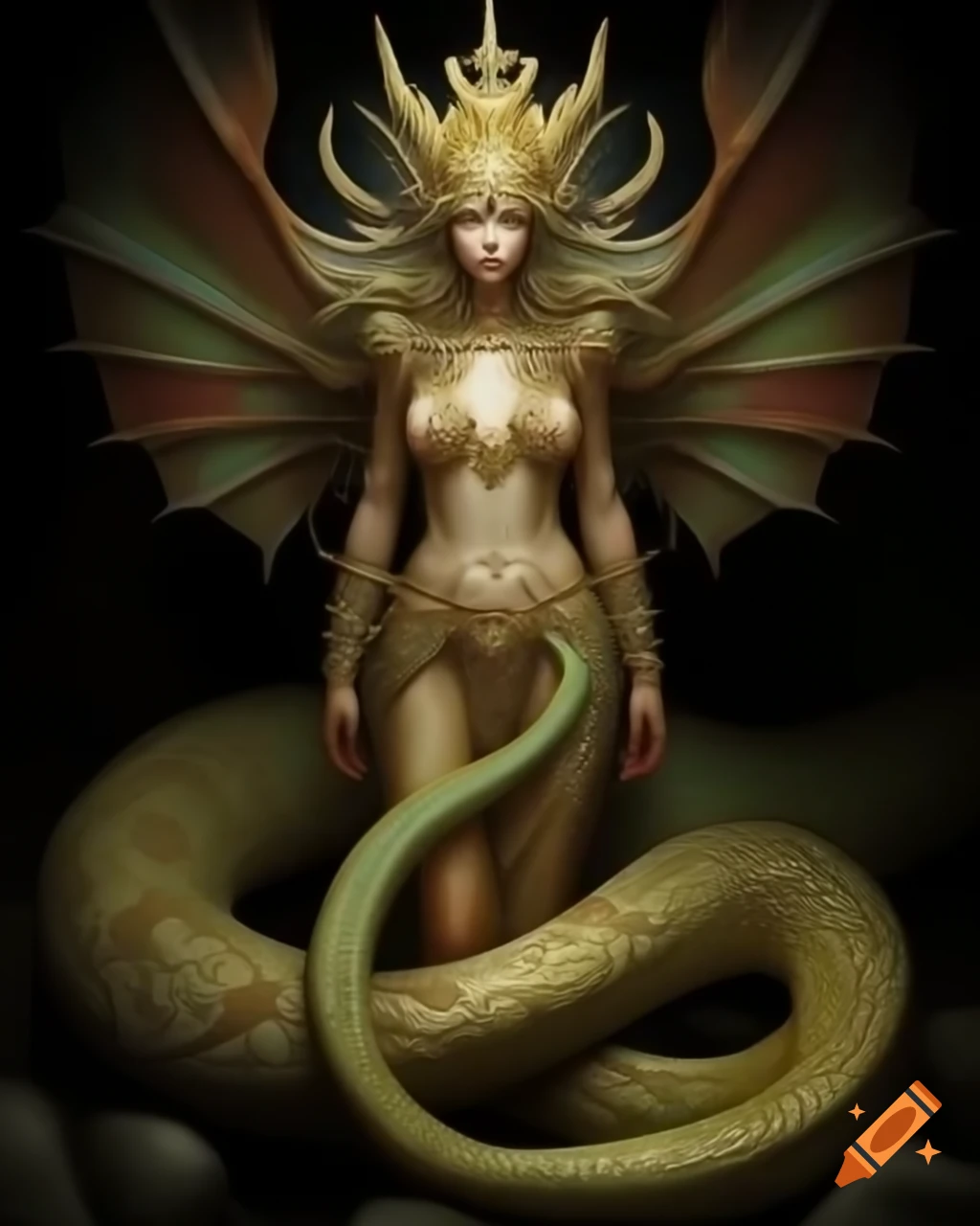 Half-goddess, half-snake mythical creature on Craiyon