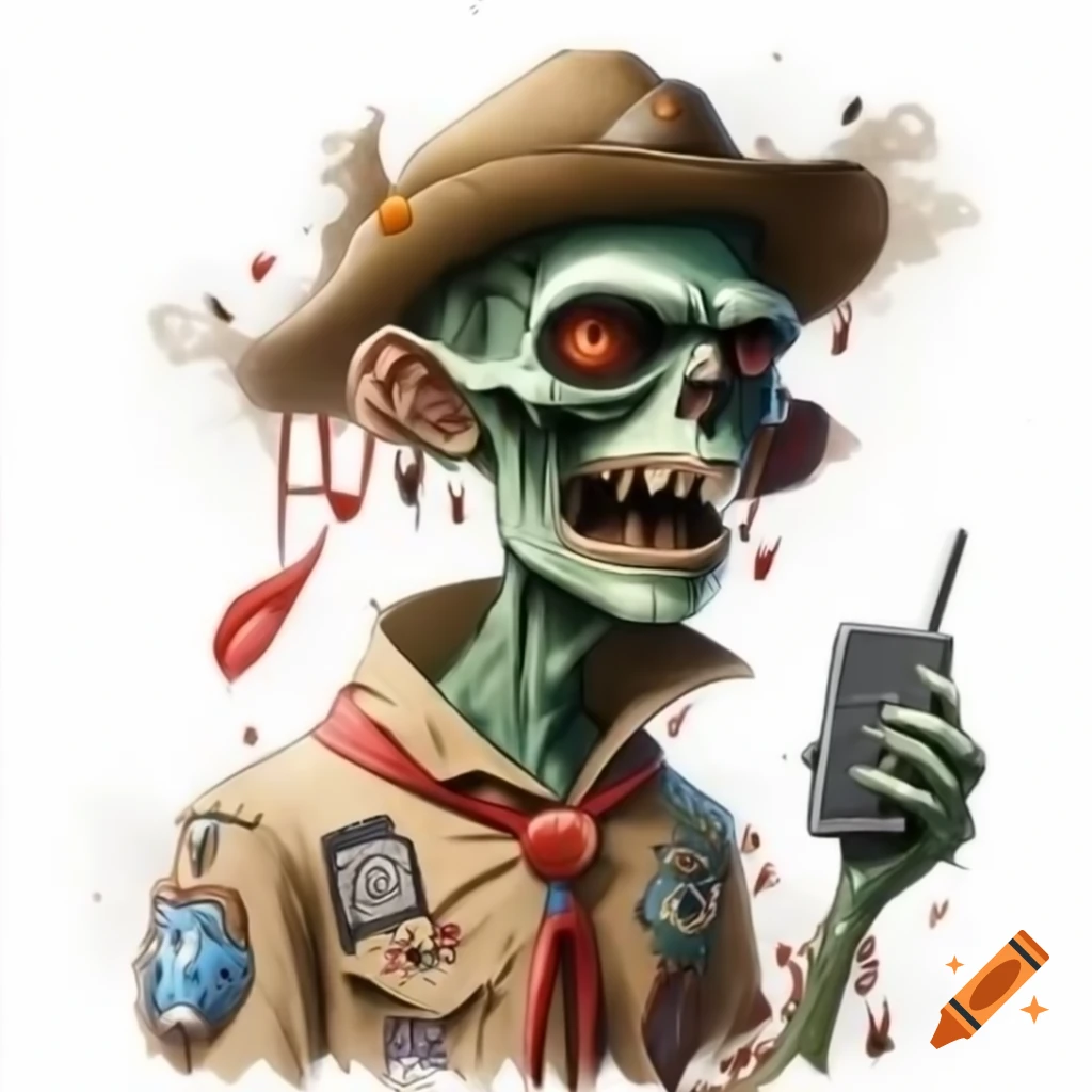 Drawing of a zombie scout alongside a mobile phone on Craiyon