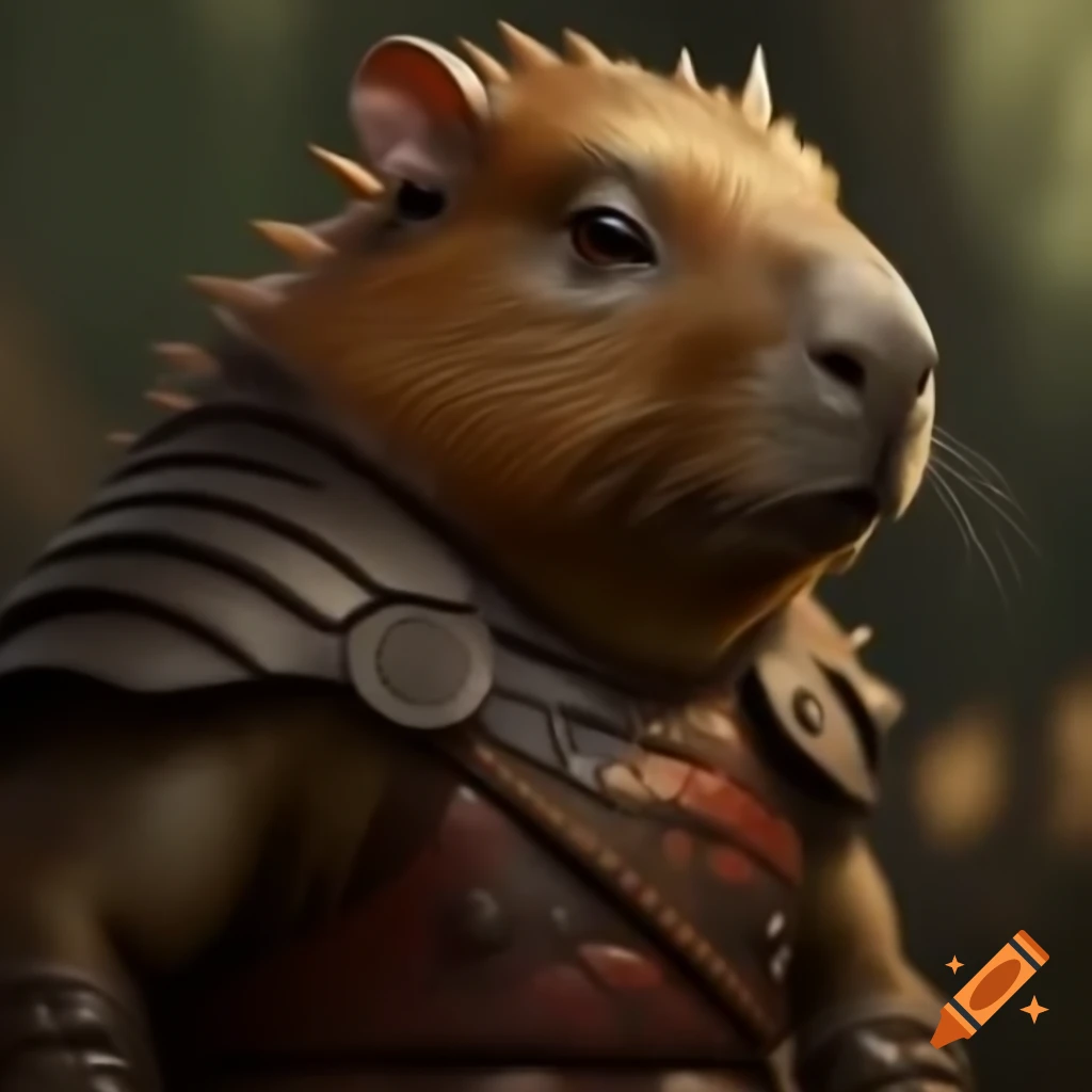 Humanoid warrior with capybara head and dragon-like body, featuring ...