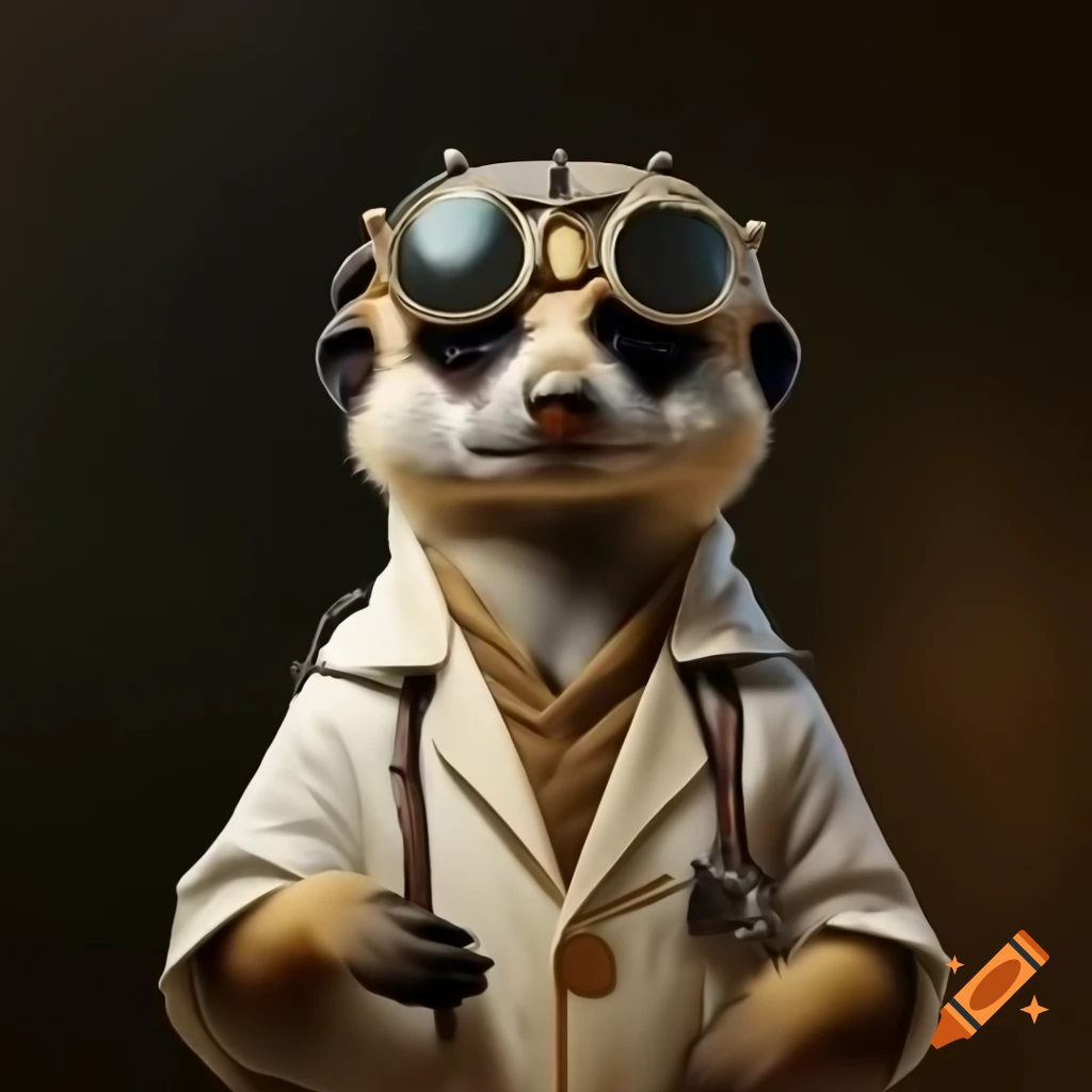 Meerkat scientist in lab coat and goggles, medieval fantasy parchment ...