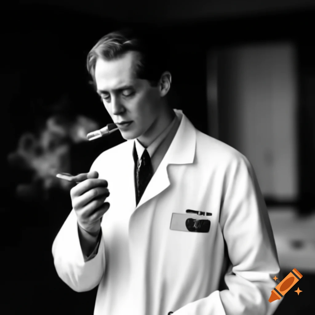 Young Steve Buscemi as a 1920s medical doctor in lab coat and slick ...