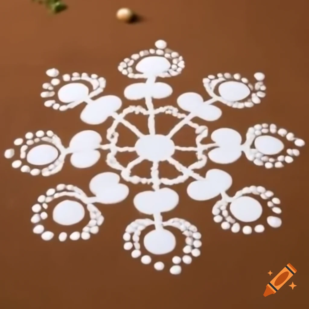 Minimalistic South Indian rangoli design with white chalk on brown ...