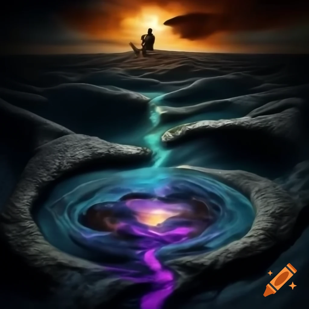 Surrealistic colorful desert void with cracked earth and vibrant swirls on Craiyon