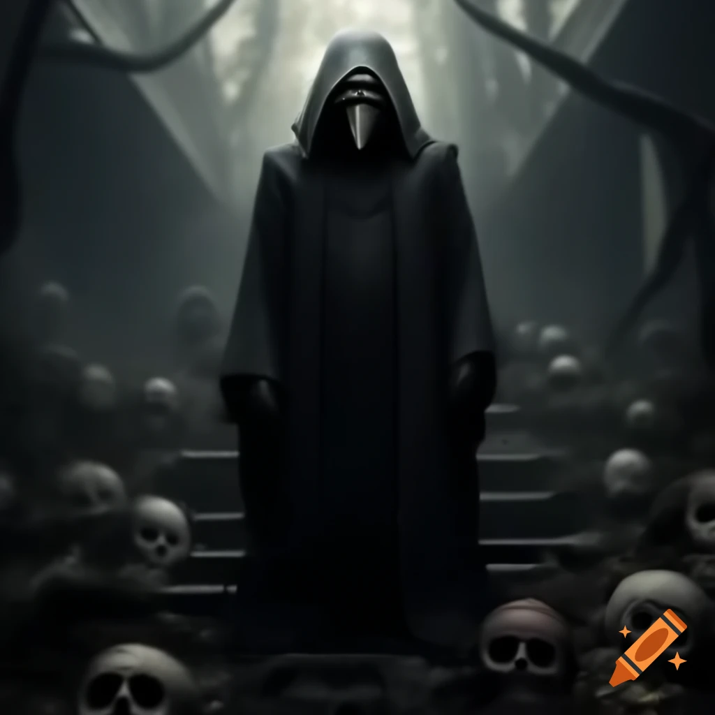 Plague doctor in tattered black robes and long beaked mask on Craiyon