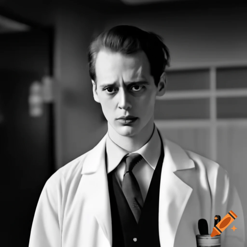 Young Steve Buscemi as a 1920s medical doctor in lab coat and slick ...