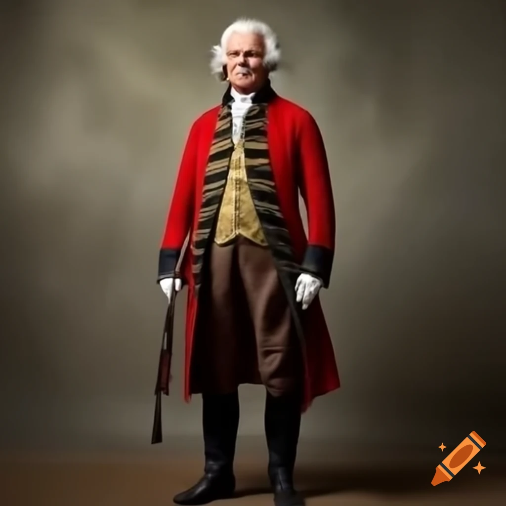 British marine general in 1700s attire with wig and tricorn hat on Craiyon