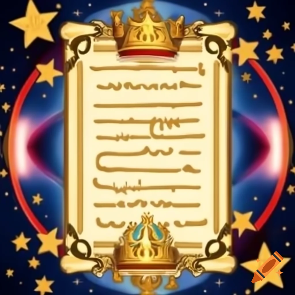 Parchment-style royal certificate with golden ornate borders and crown ...