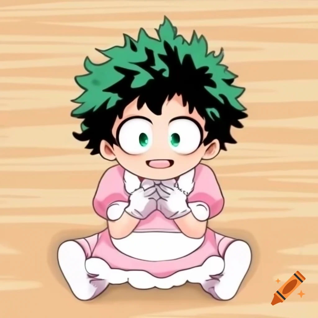 Deku from My Hero Academia in pink maid dress on floor on Craiyon