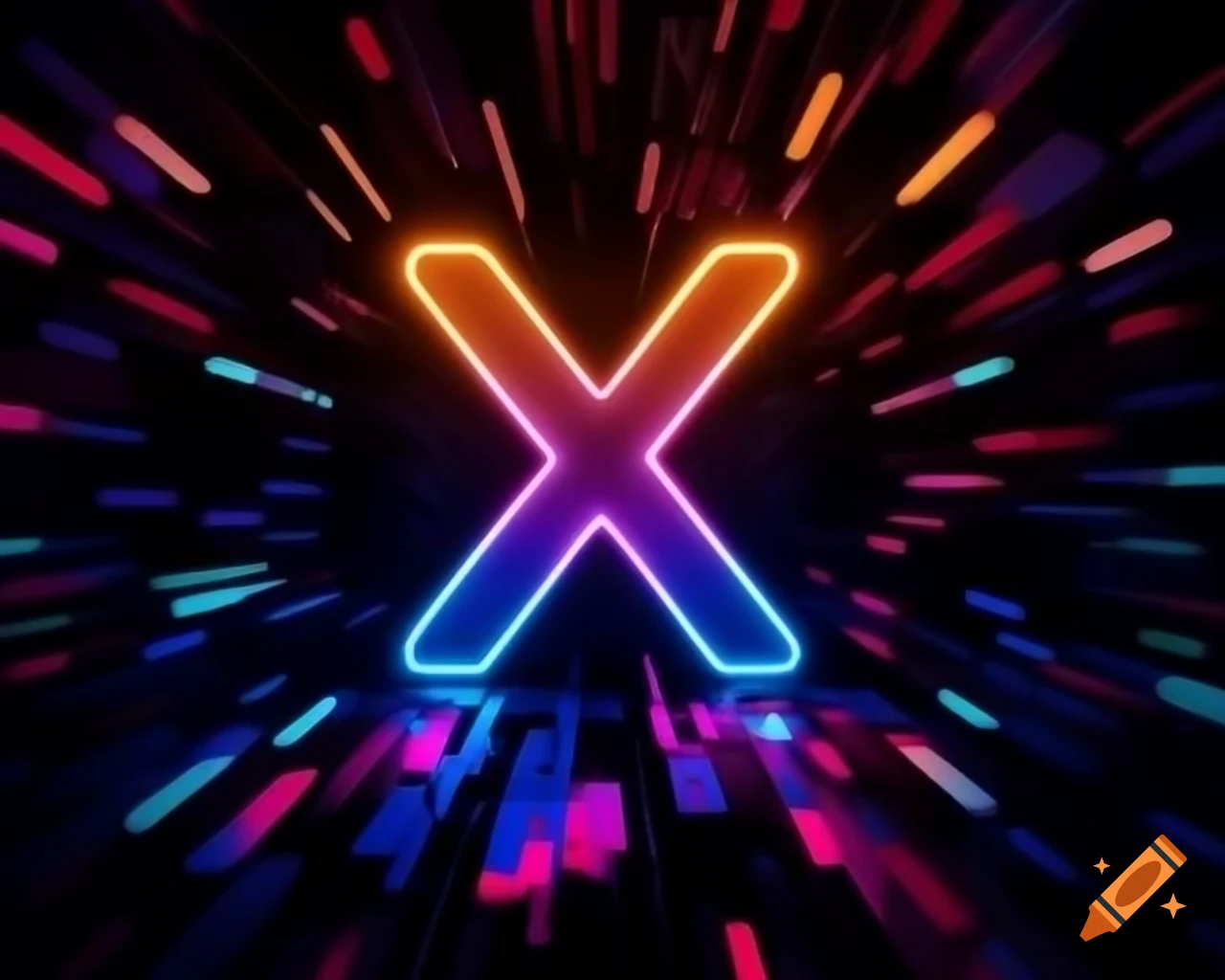 Abstract 'x-logo' design with neon colors in motion on Craiyon
