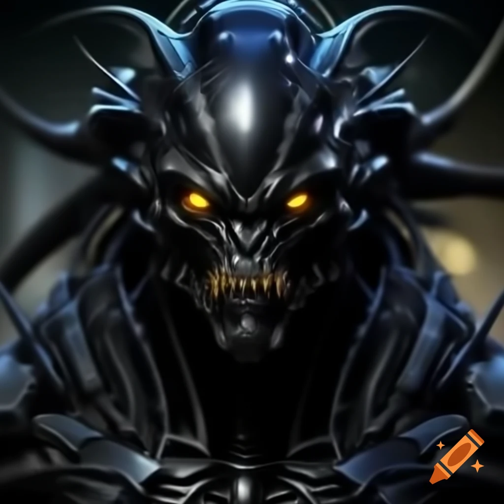 Muscular alien in futuristic military uniform with black skin and ...