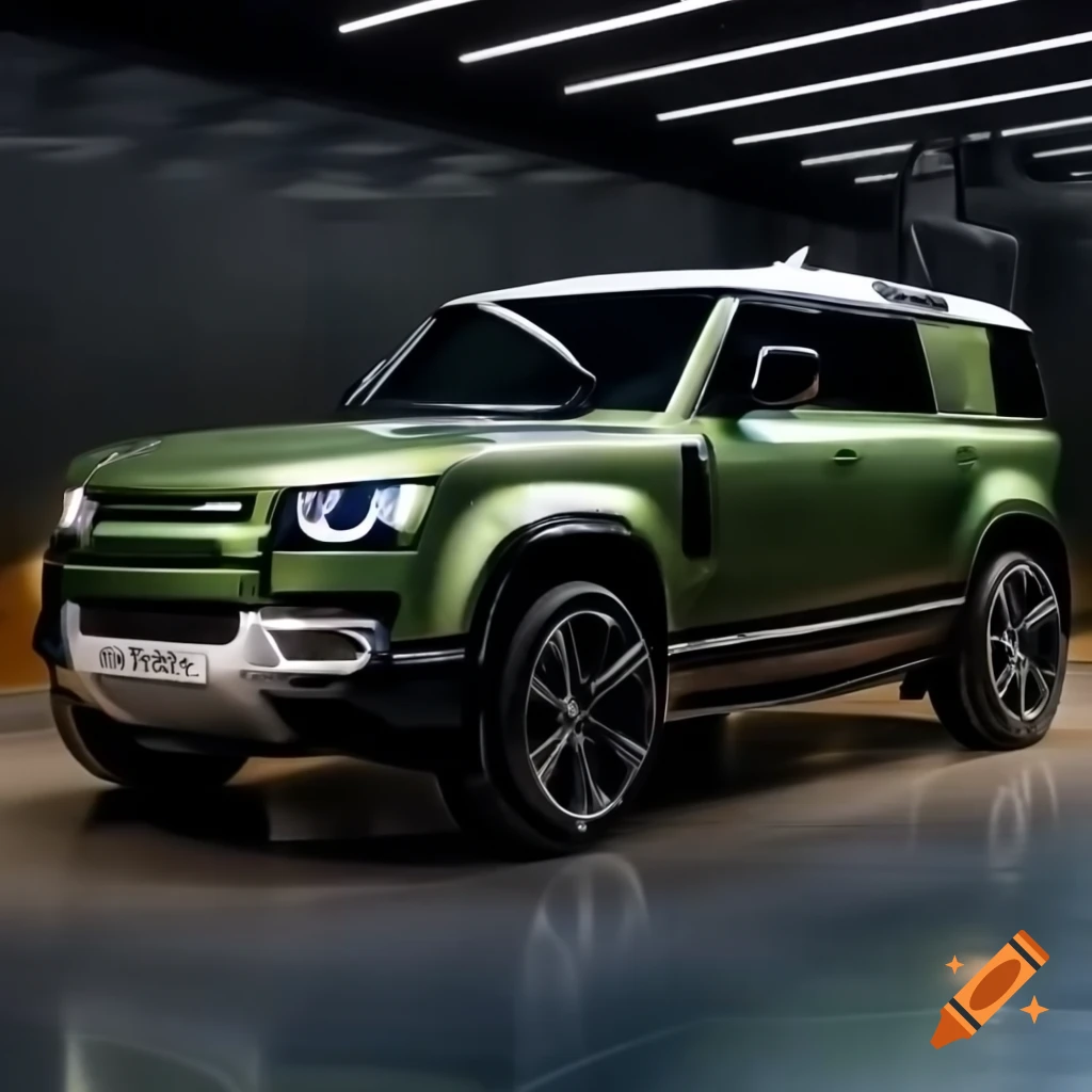 Land Rover Defender 130 in deep metallic green showcased in luxury ...