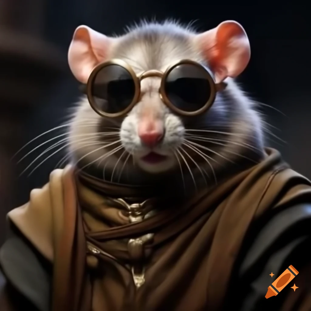 Humanoid rat in medieval alchemist robes with mustache and sunglasses ...