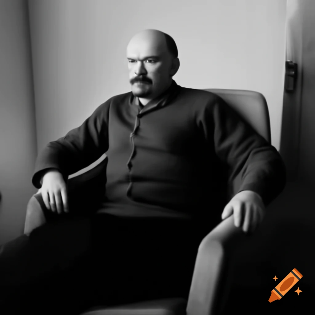 Vladimir Lenin in modern casual clothing seated in a chair on Craiyon