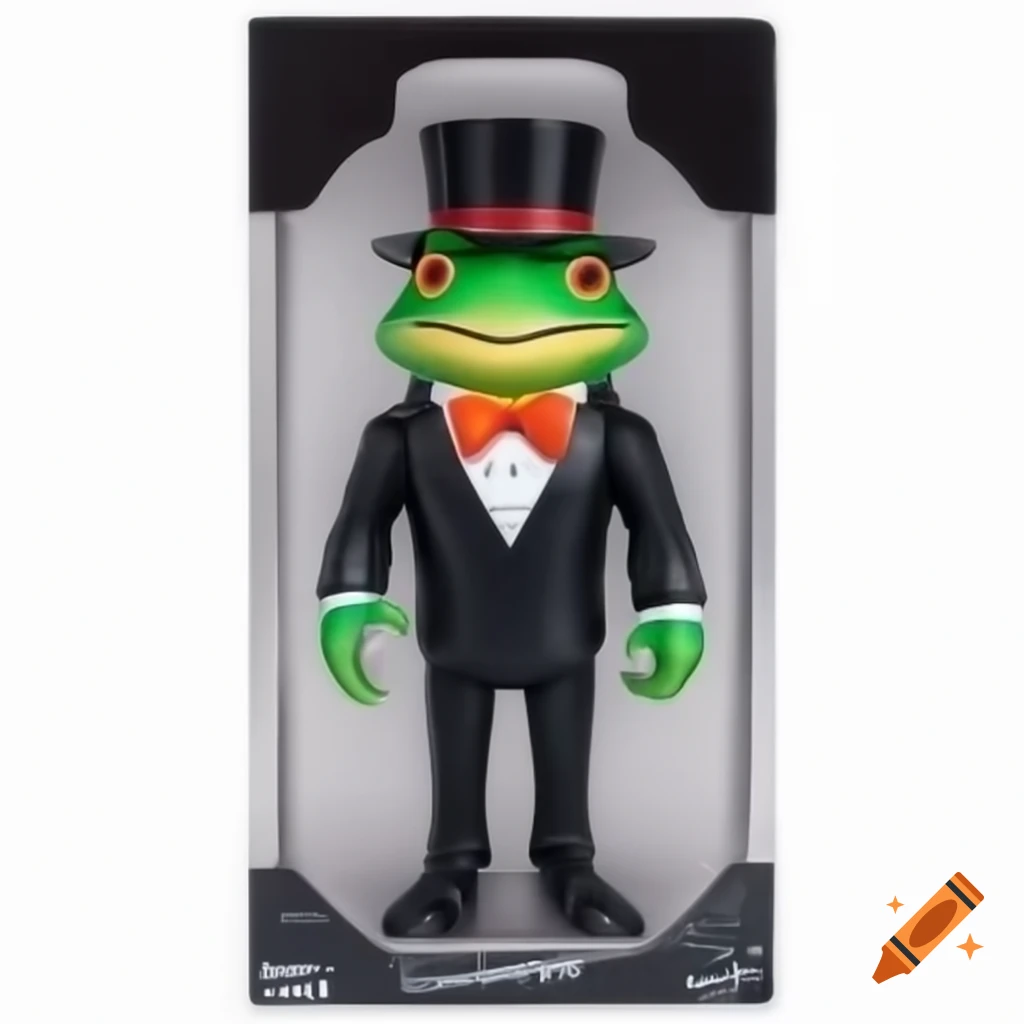 Collectible action figure of anthropomorphic frog in tuxedo and hat on ...