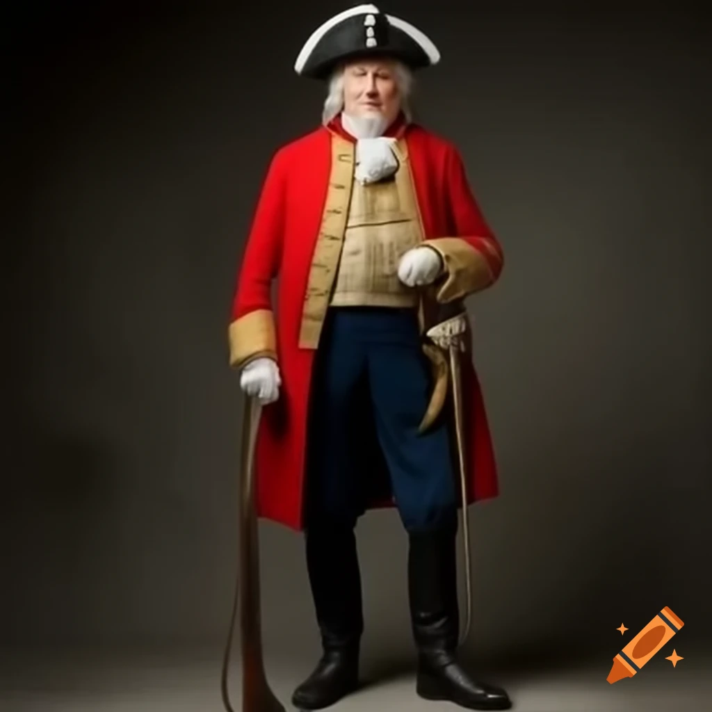 18th century British marine general in red coat and tricorn hat on Craiyon