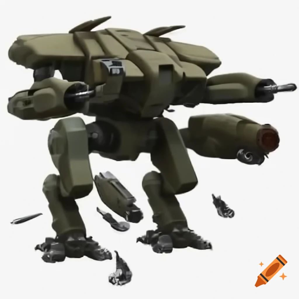 Heavily armored bipedal battle mech with angular lines inspired by ...