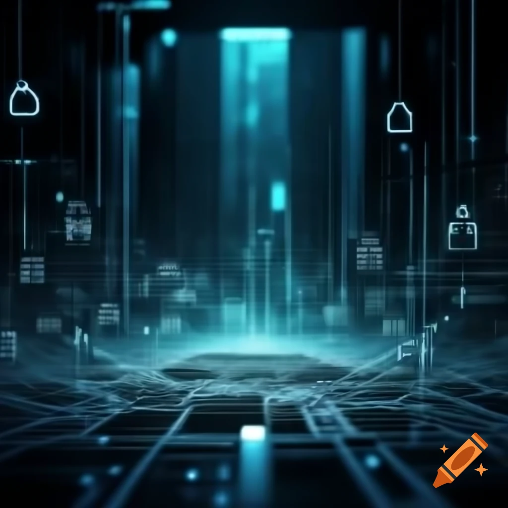 Futuristic digital landscape depicting cybersecurity with encrypted ...