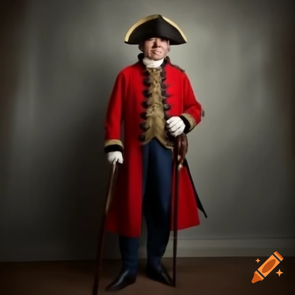 1700s British general in red coat and tricorn hat standing on Craiyon