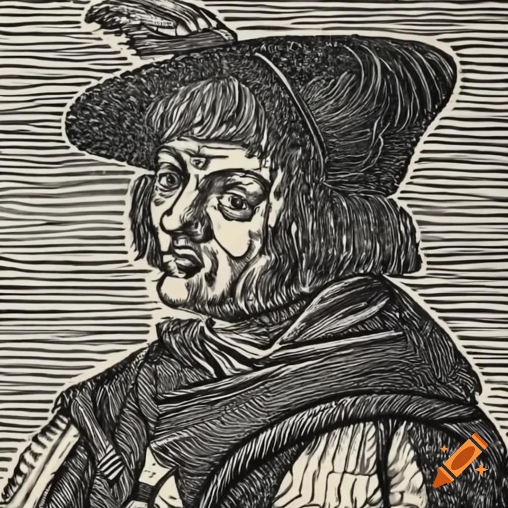 Early Renaissance woodcut featuring a soldier type landsknecht on Craiyon