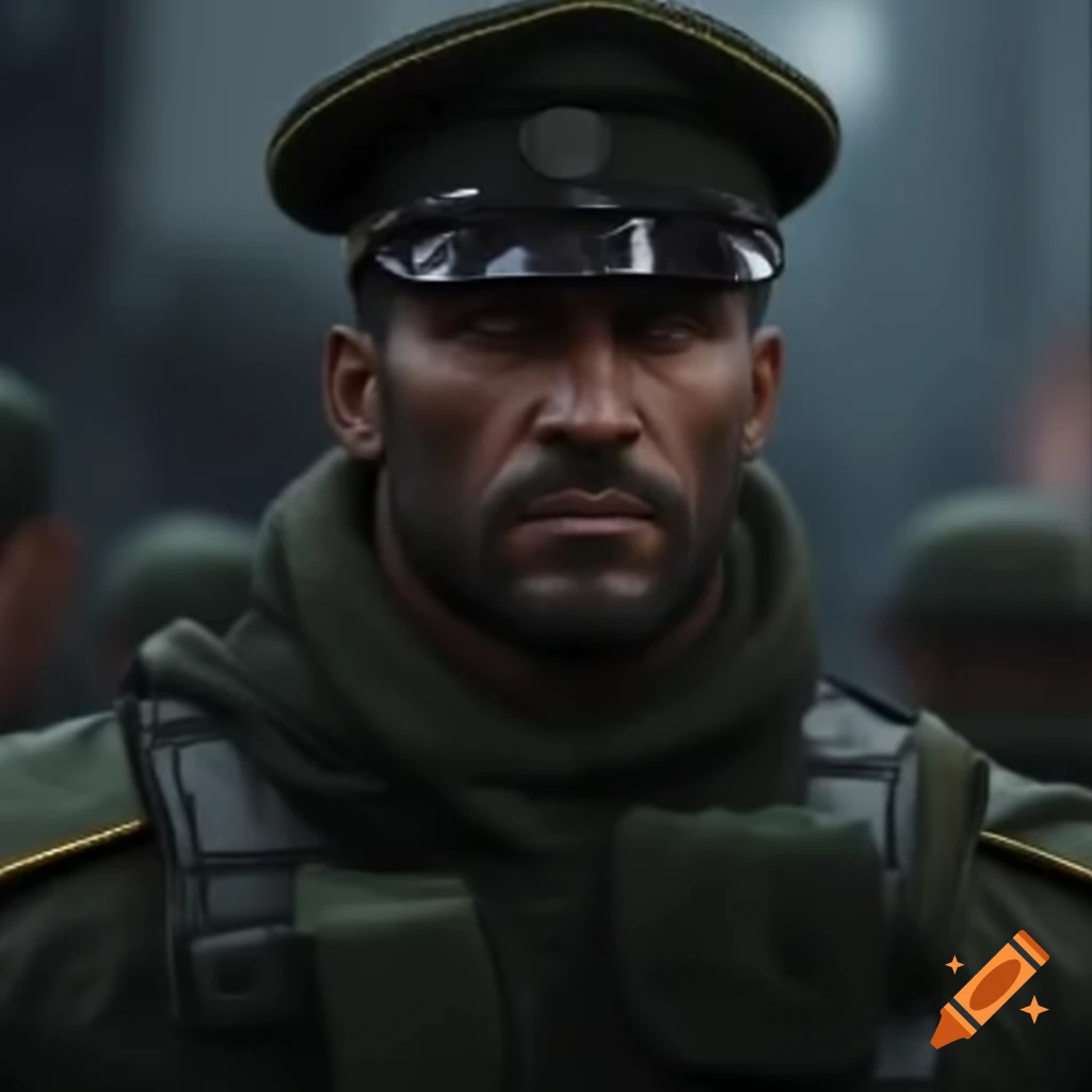 Stern military guard in uniform on Craiyon