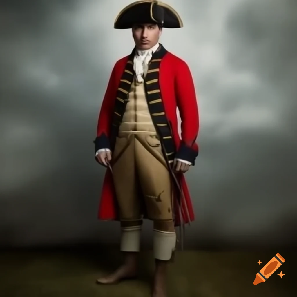 18th century British marine general in red coat and tricorn hat on Craiyon