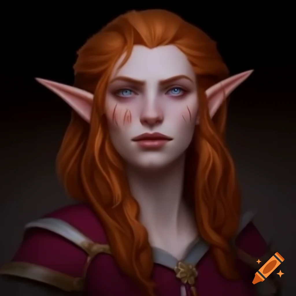 Realistic high elf paladin Oathbreaker character with ginger-red hair ...