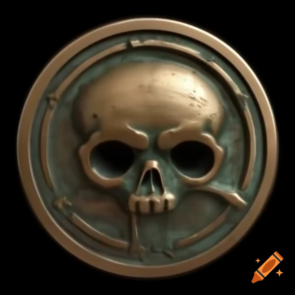 Antique bronze coin with sculpted skull for tabletop RPG on Craiyon